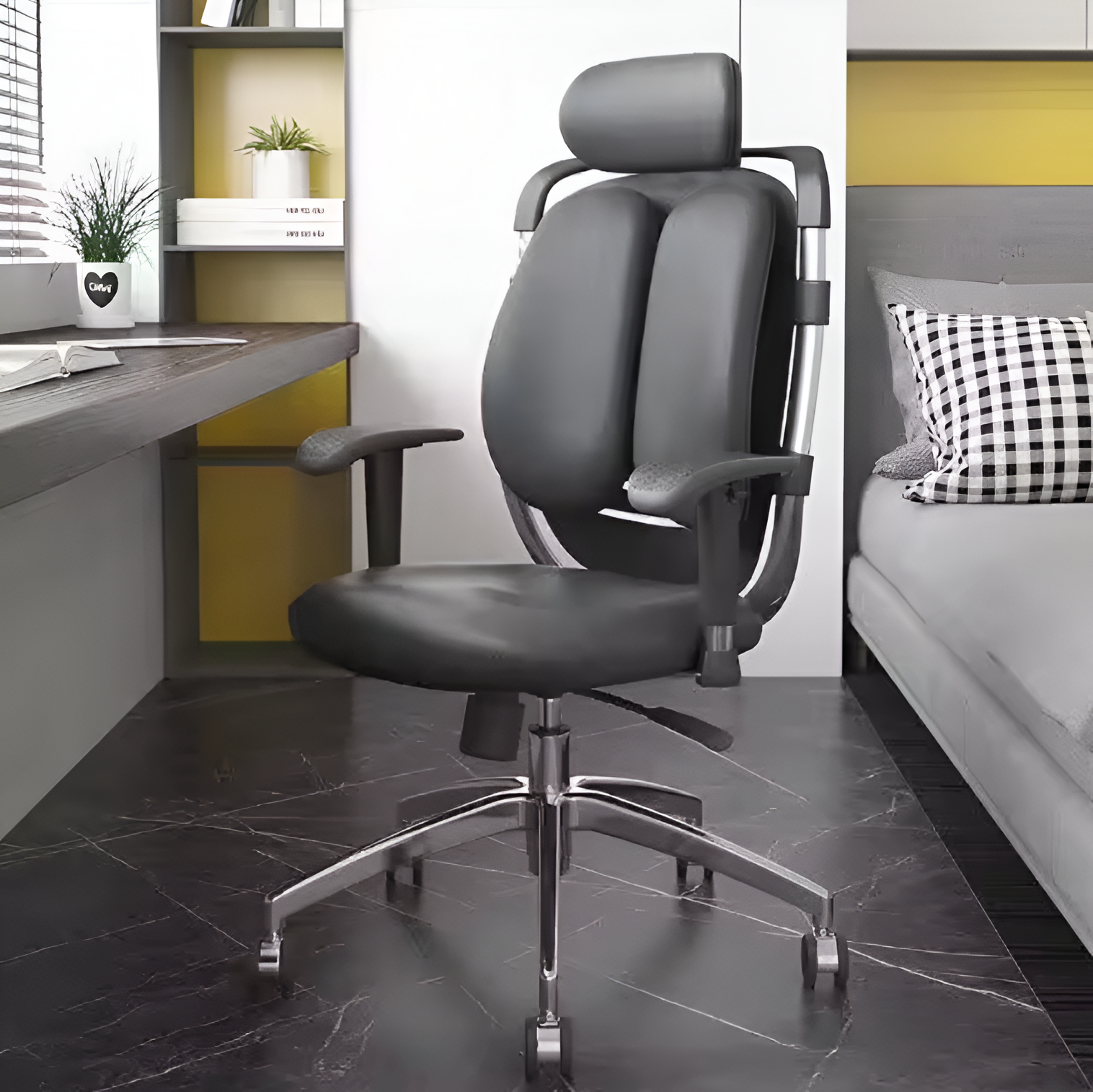 Kidney Leather Chair With Headrest - Furniture Land